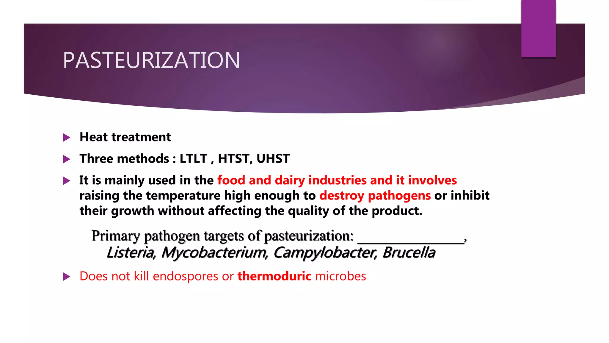 Control of microrganisms - Food Microbiology - Food Processing | PPTX