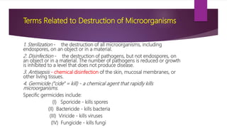 Control of microrganisms - Food Microbiology - Food Processing | PPTX