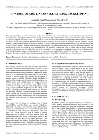 Control of non linear system using backstepping | PDF