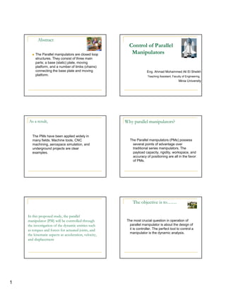 Control Of Parallel Manipulators Presentation | PDF
