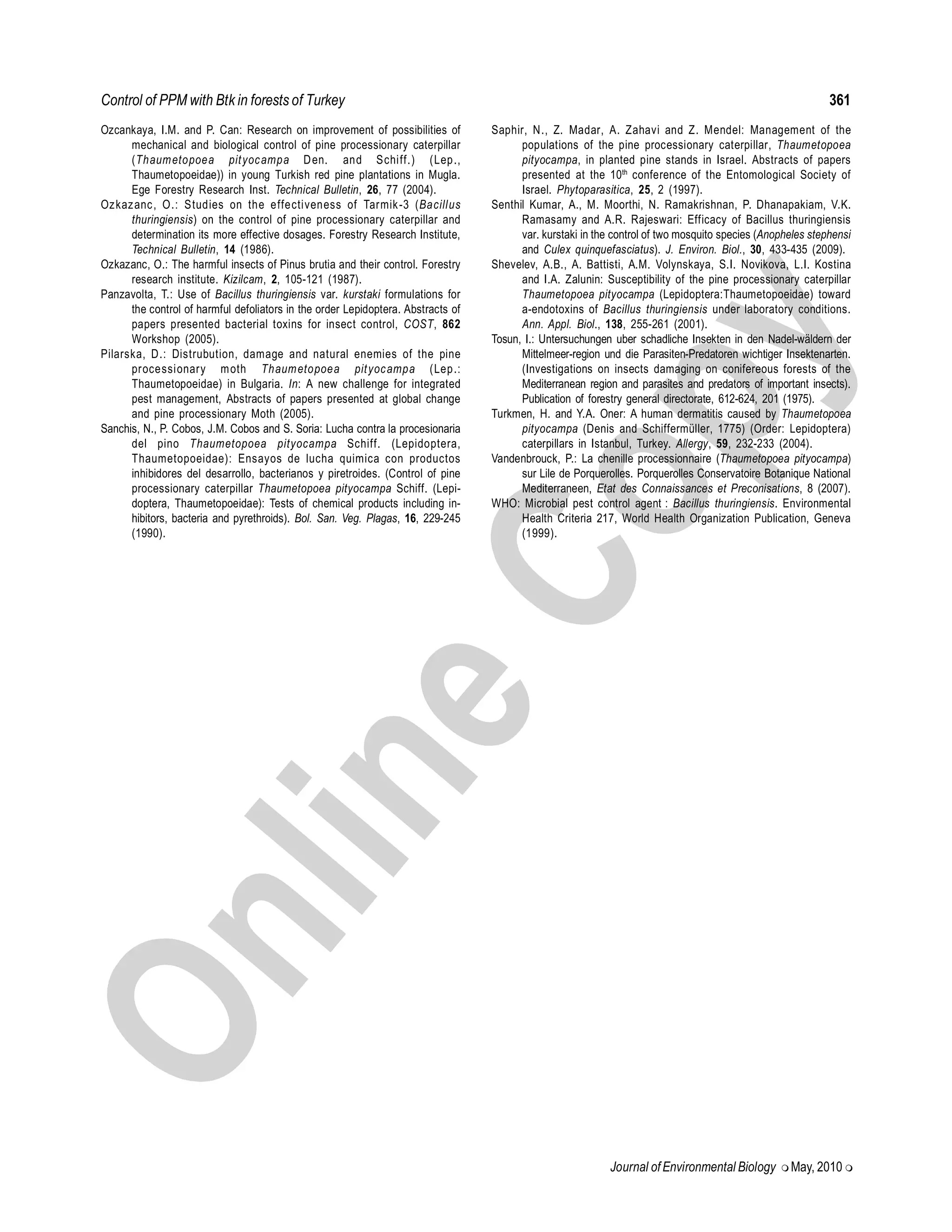 Control of pine processionary moth, thaumetopoea pityocampa. | PDF