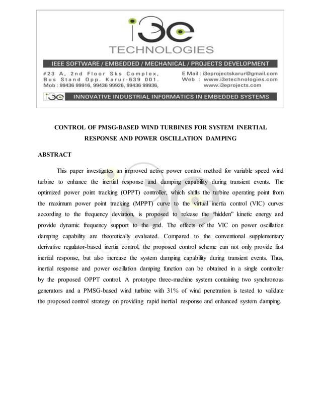 Control of pmsg based wind turbines for system inertial response and power oscillation damping ...