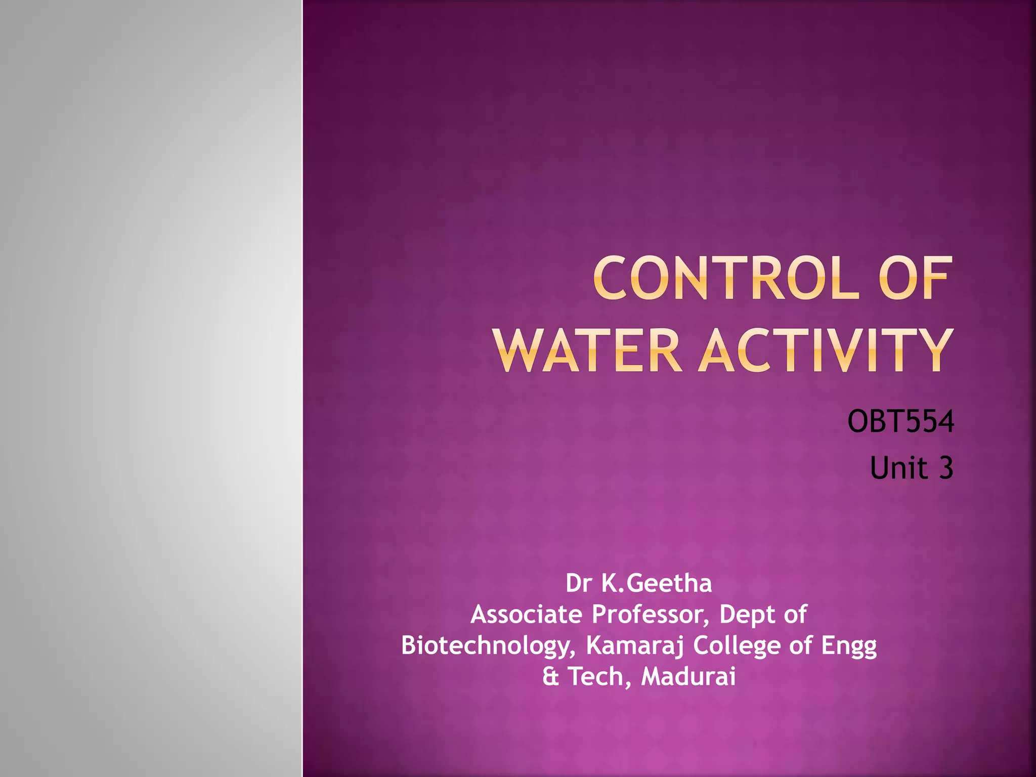 Control of water activity | PDF