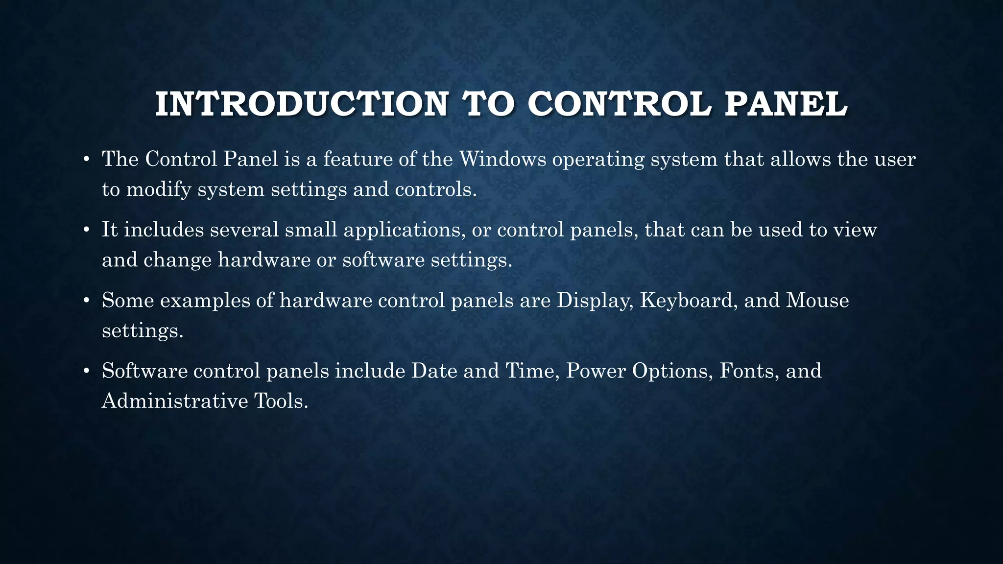 Control panel | PPTX