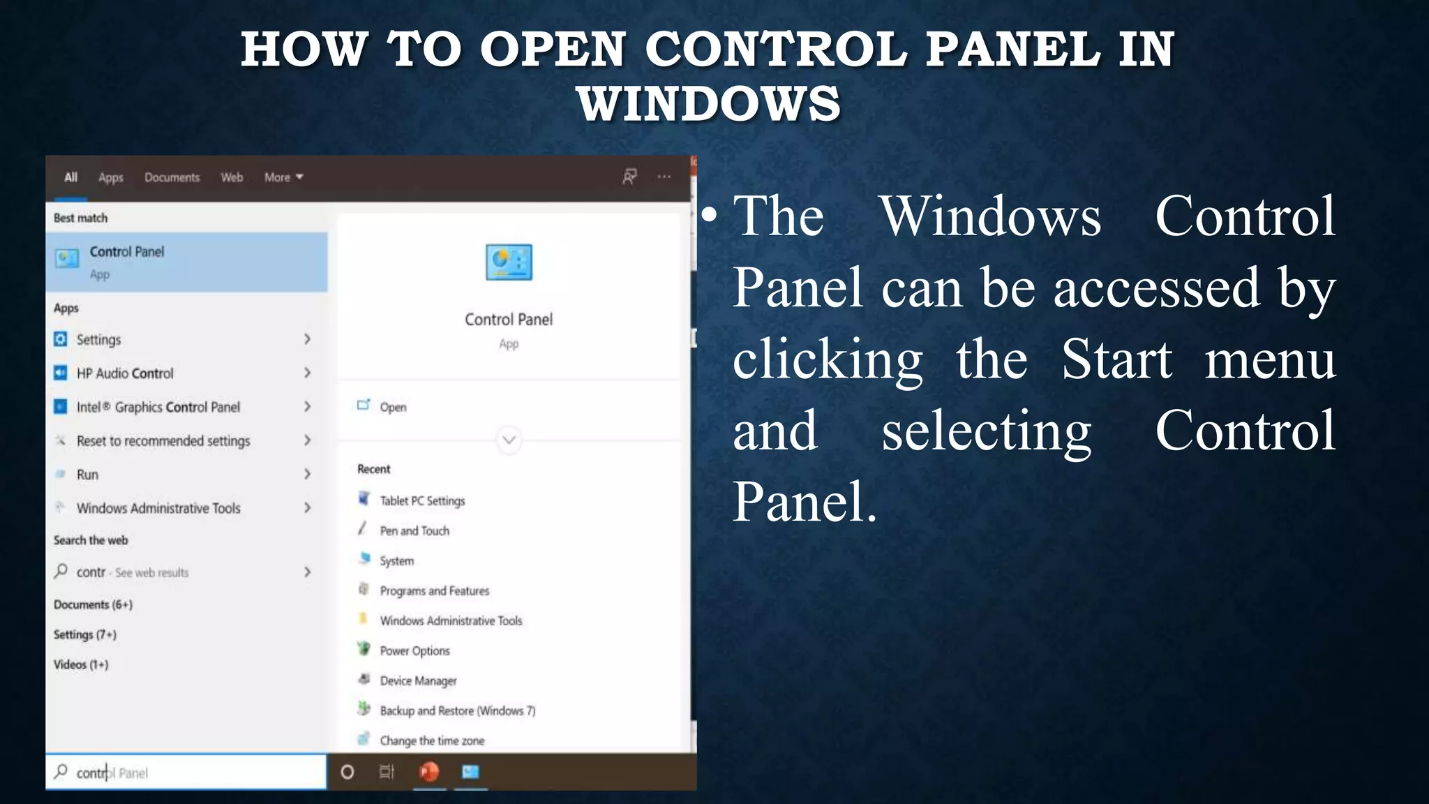 Control panel | PPTX