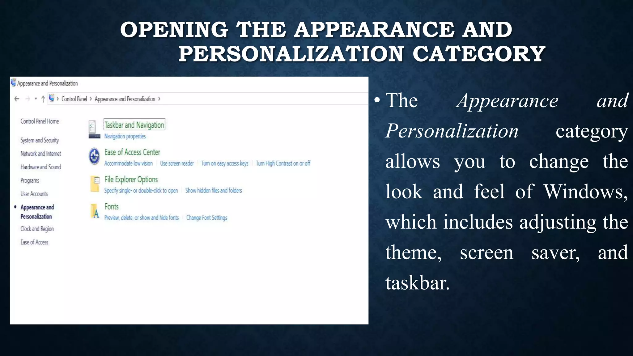 Control panel | PPTX