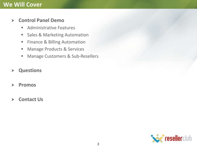 Control Panel Demo @ ResellerClub | PPTX | Web Hosting | Internet