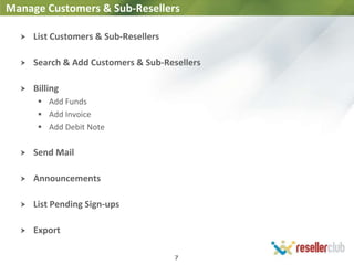 Control Panel Demo @ ResellerClub | PPTX | Web Hosting | Internet