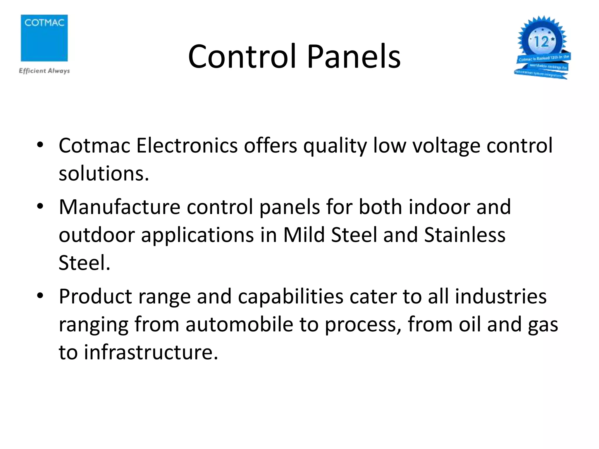 Cotmac Electronics Control panels | PPT