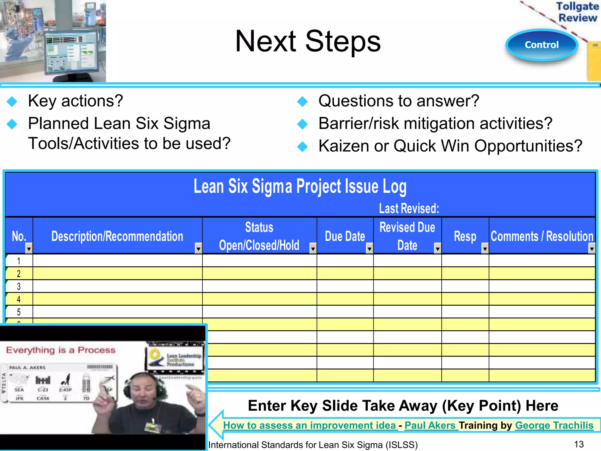 Control phase lean six sigma tollgate template | PPTX