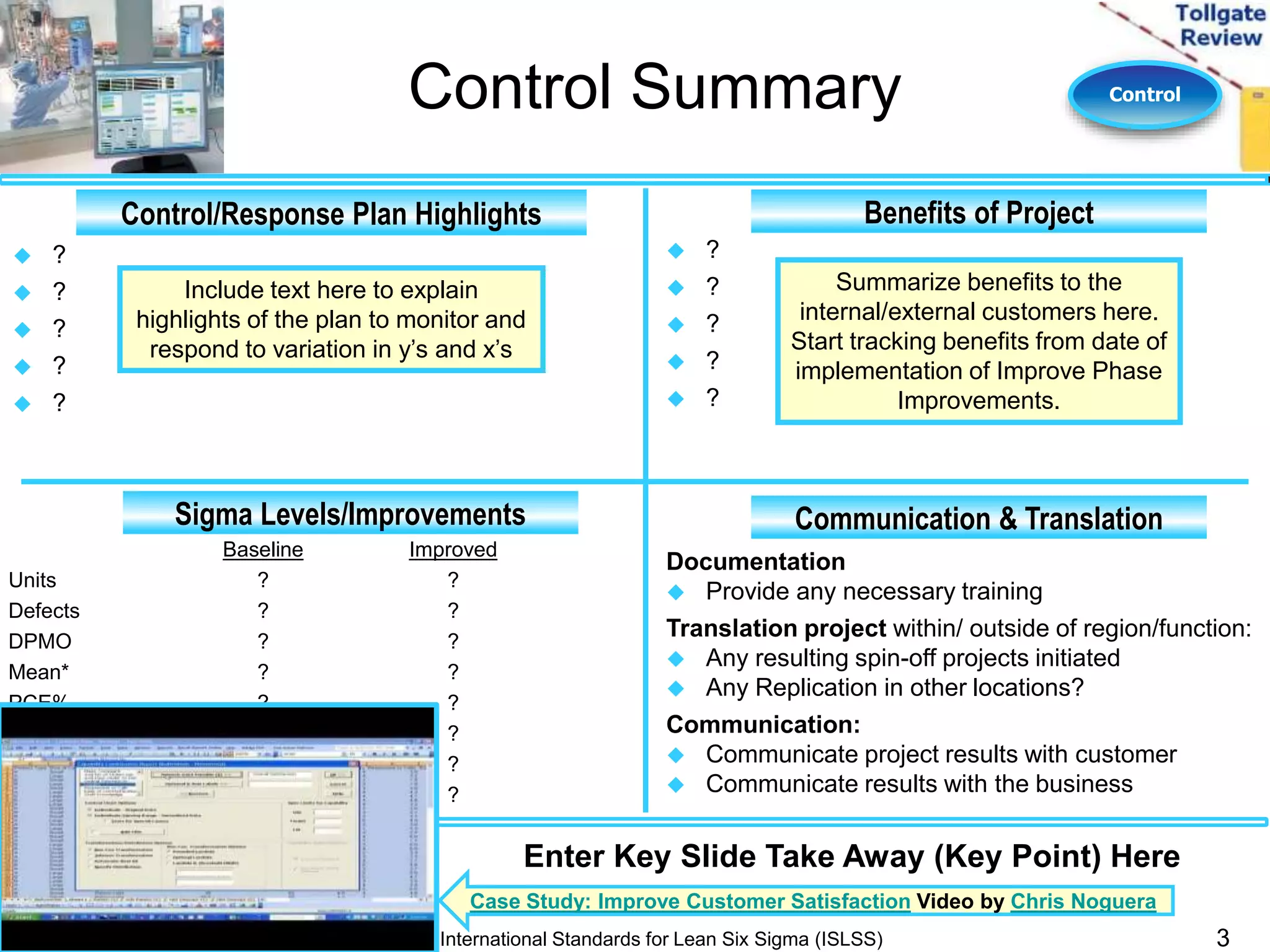 Control phase lean six sigma tollgate template | PPTX