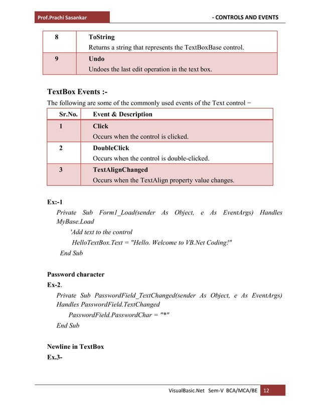 VB.Net-Controls and events | PDF