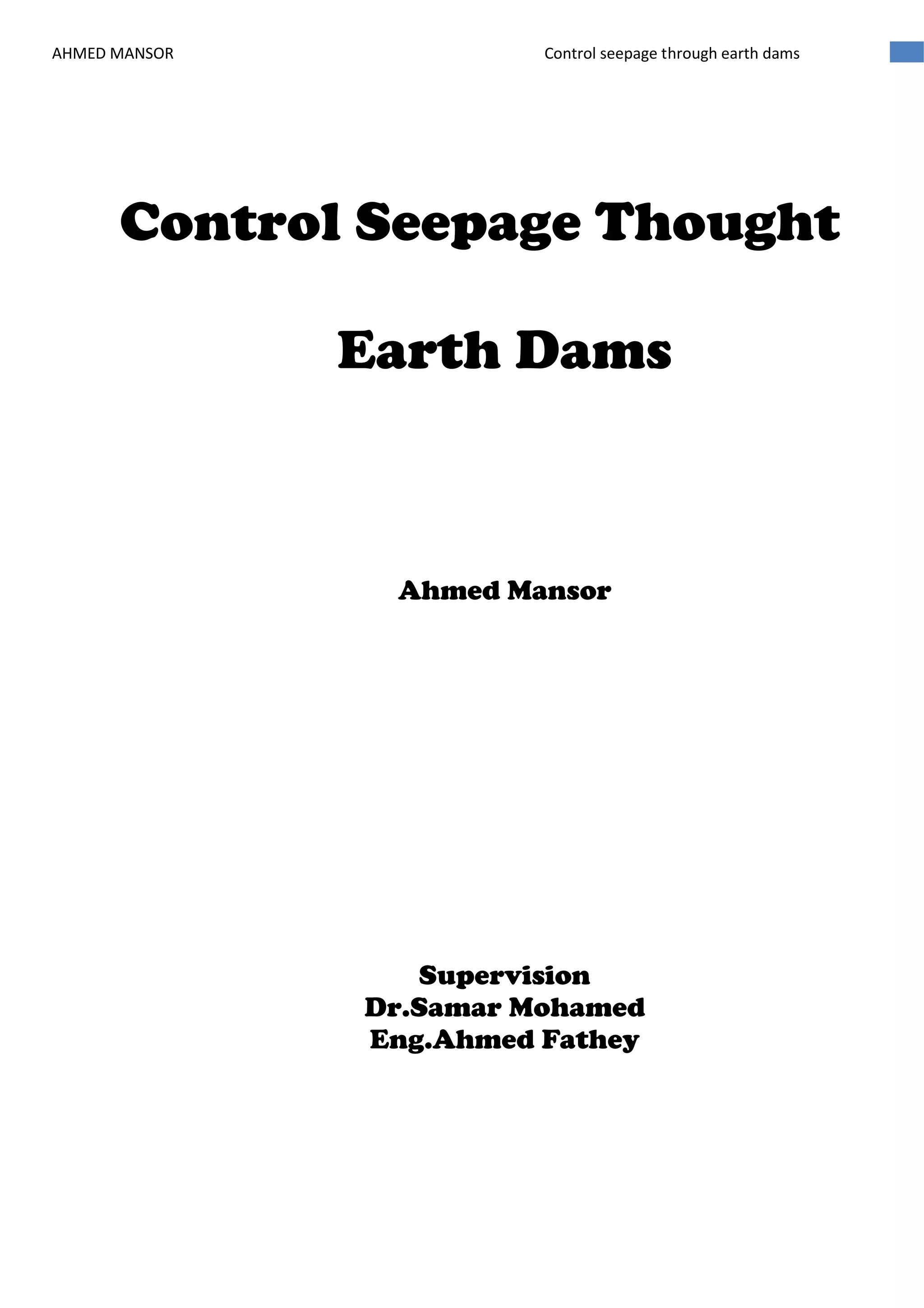 Control Seepage Thought Earth Dams | PDF