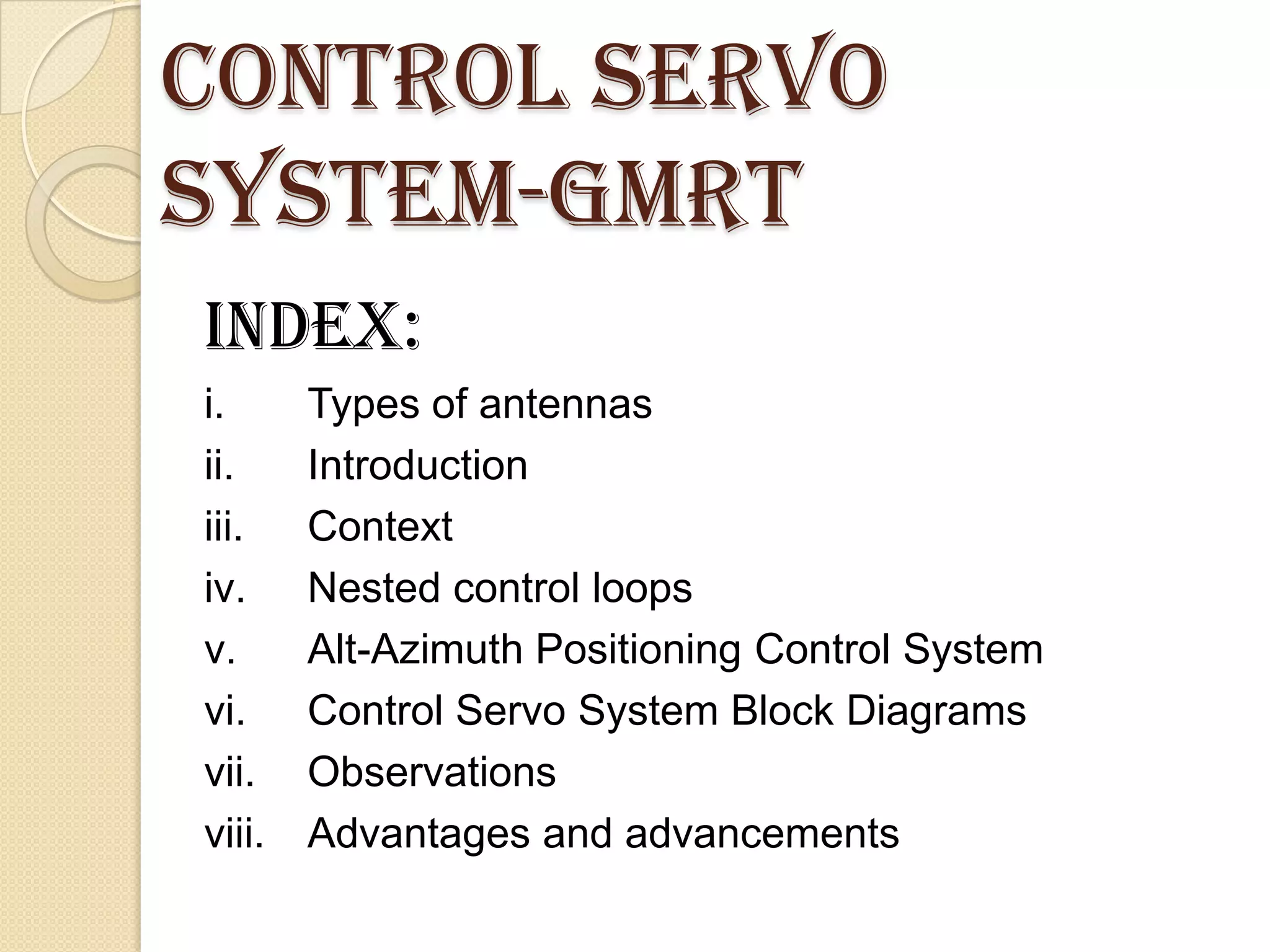 Control servo system-GMRT | PPTX | Radio Control | Hobbies & Interests
