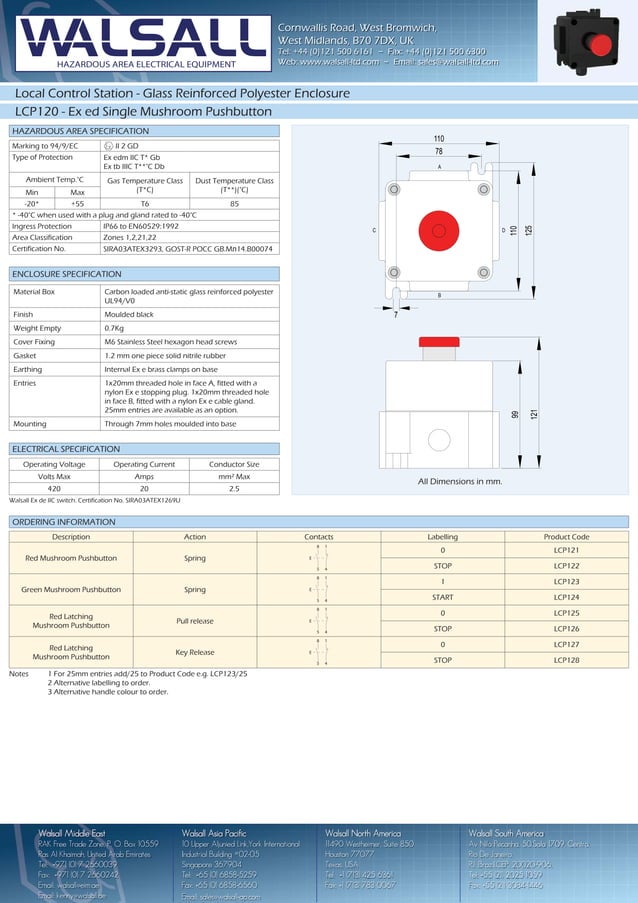 Control Station - ATEX - Emergency Stop - Red Mushroom Pushbutton ...