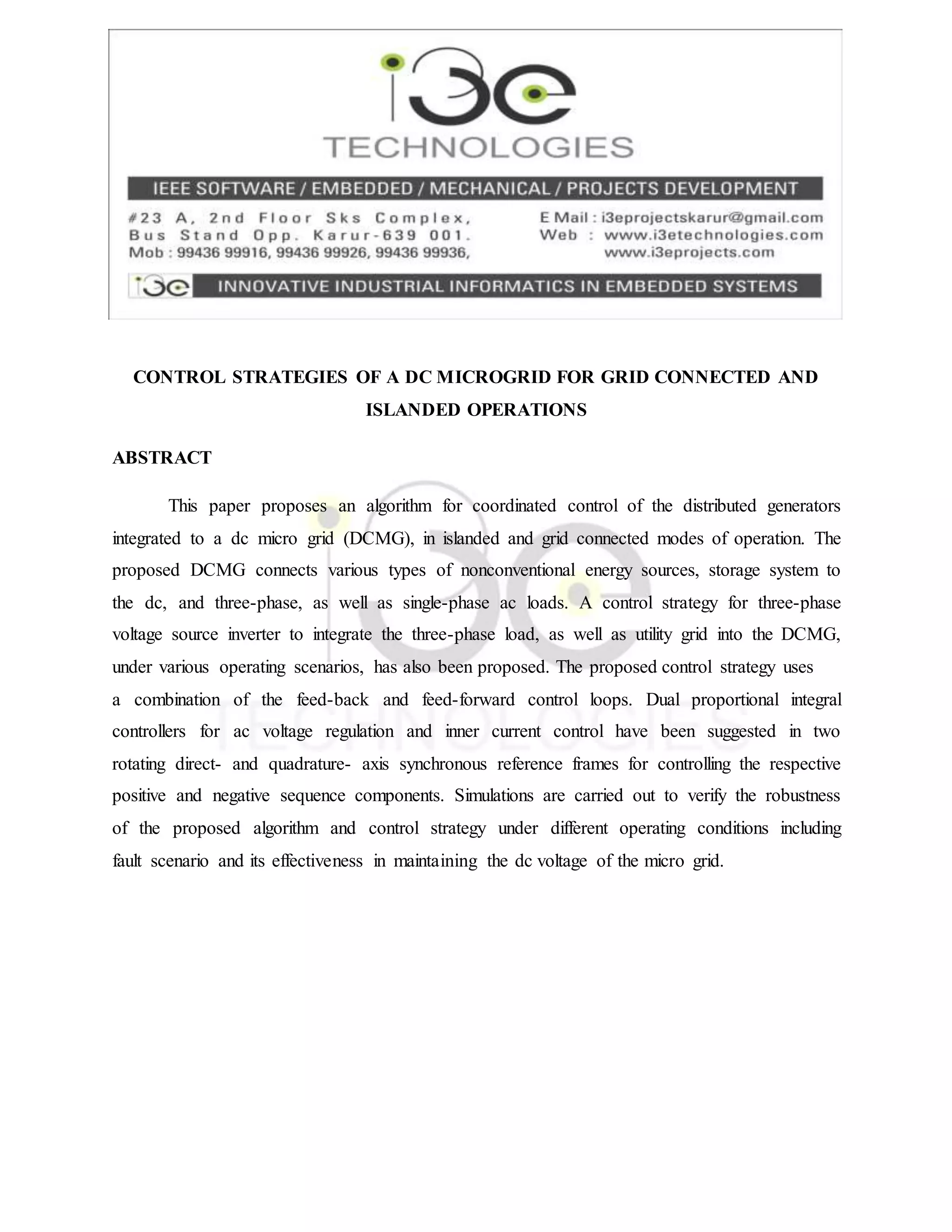 Control strategies of a dc microgrid for grid connected and islanded operations | DOCX ...