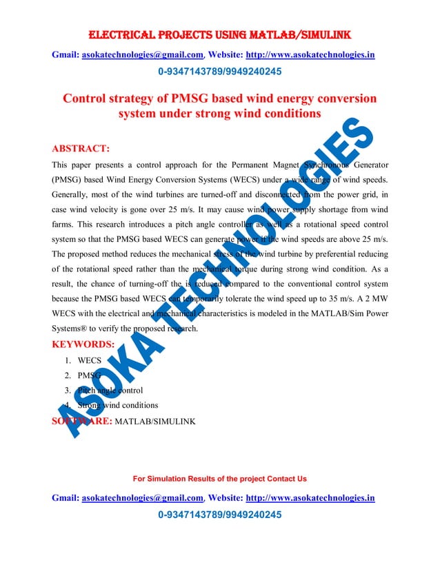 Control strategy of pmsg based wind energy conversion system under strong wind conditions | PDF