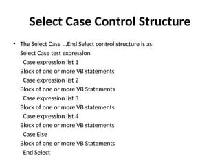 Control Structures of Visual Studio 2010 | PPTX