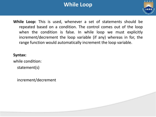 Control Structures Python like conditions and loops | PPT