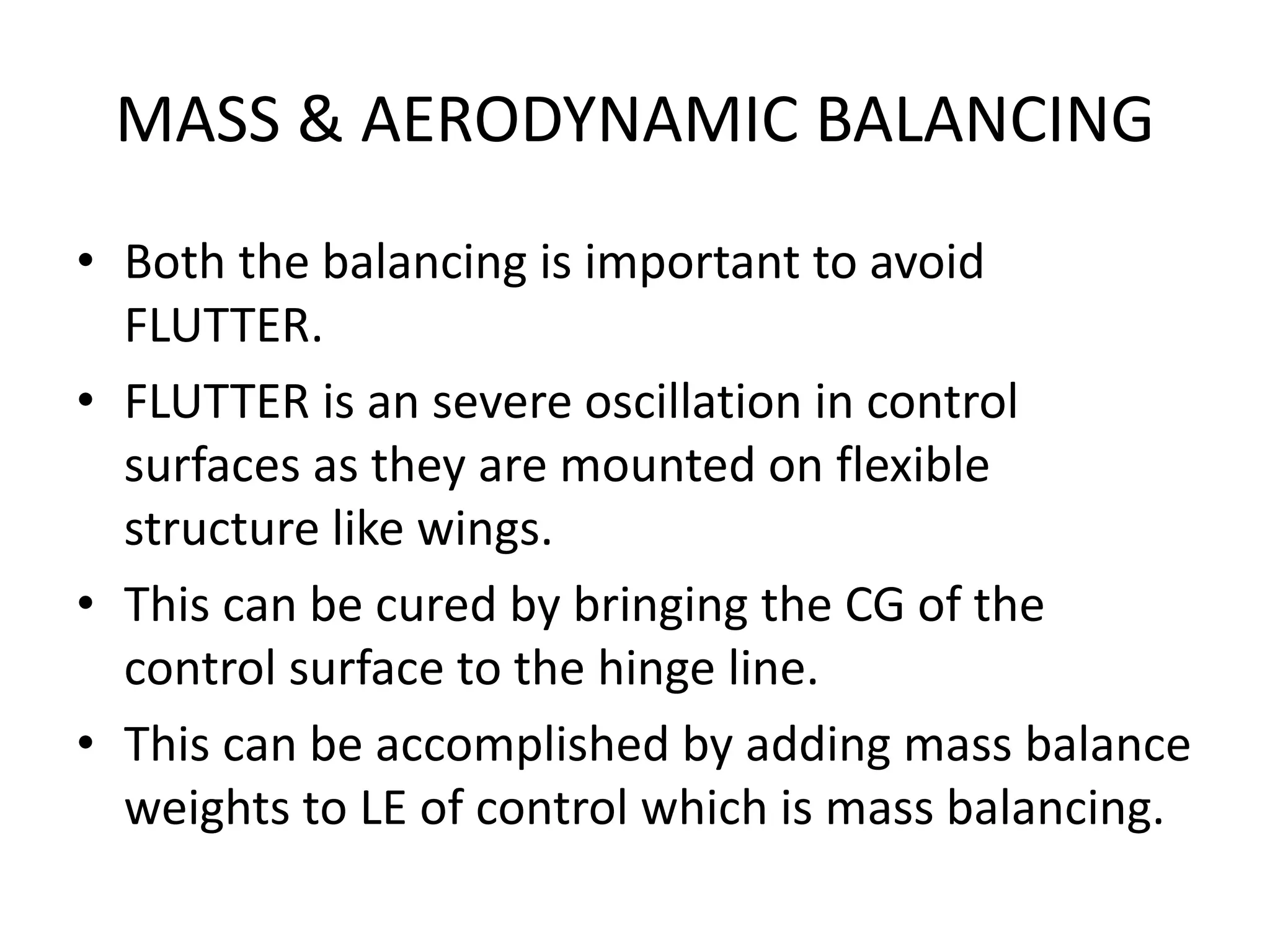 Mass, Aerodynamic balancing &control surface construction in aircraft ...