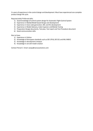 Control System Design Engineer Jobs - Saracasolutions | PDF