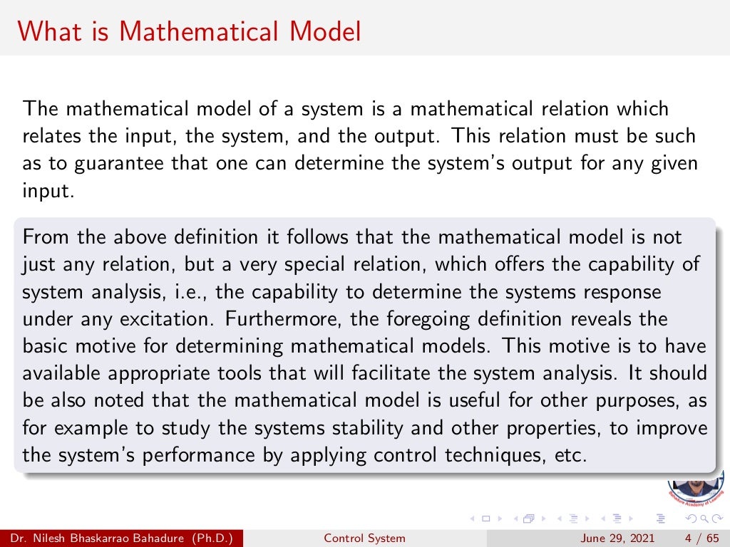 Control system mathematical modelling of a system Control system mathematical modelling of a system