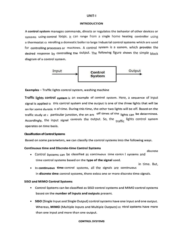 Control system notes chapter 1 | PDF