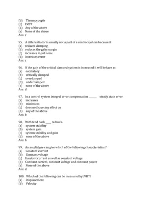 Control system objective type questions | PDF
