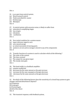 Control system objective type questions | PDF