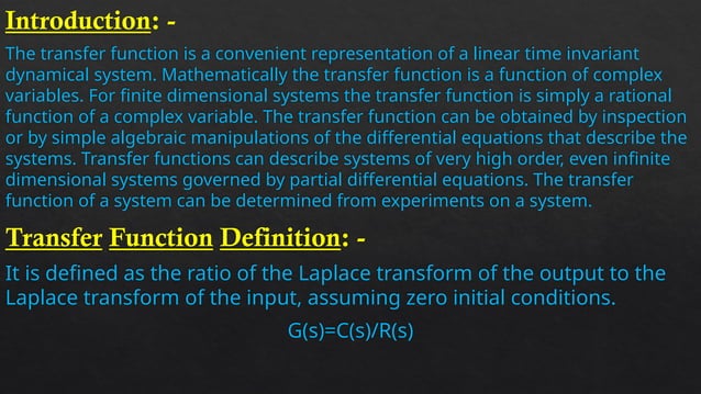 CONTROL SYSTEM TRANSFER FUNCTION PPT.pptx | Physics | Science