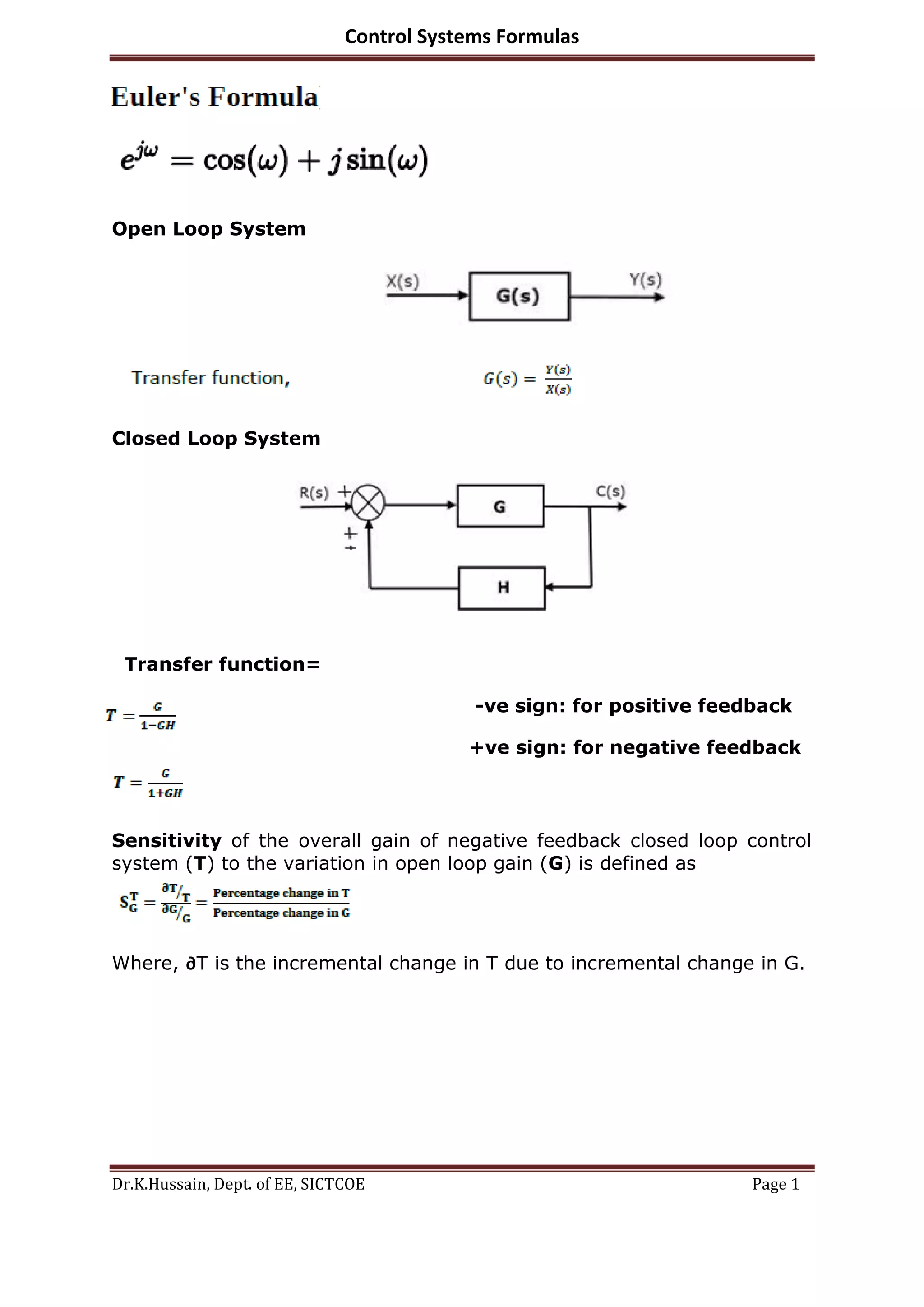 Control systems formula book | PDF