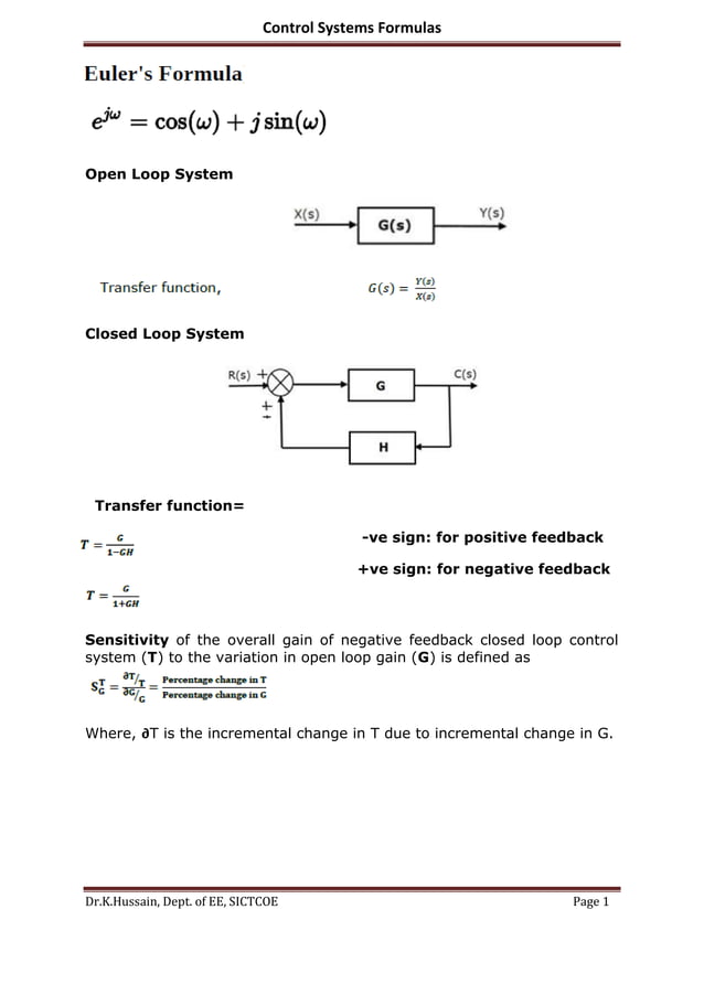 Control systems formula book | PDF | Physics | Science