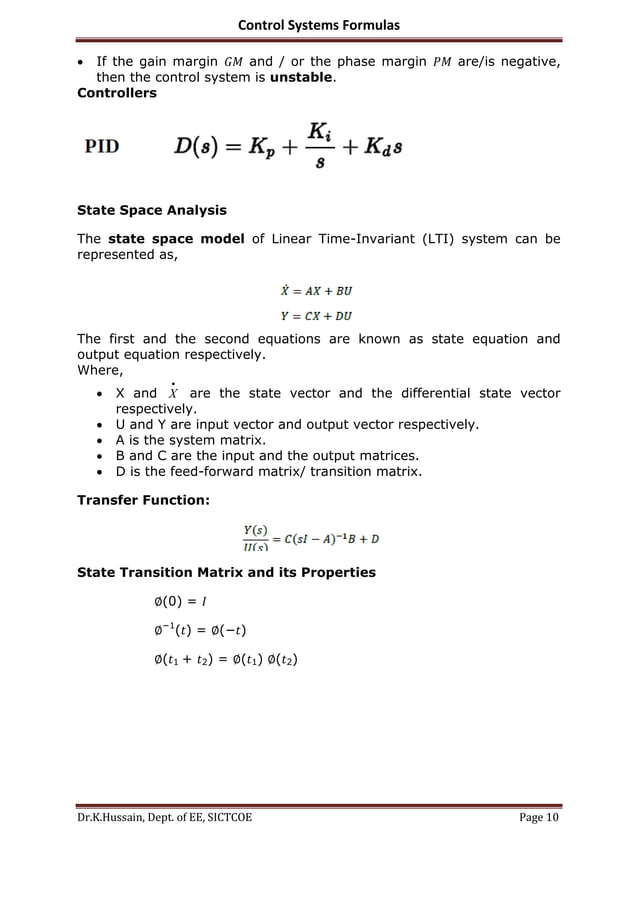 Control systems formula book | PDF | Physics | Science