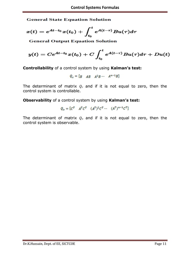Control systems formula book | PDF | Physics | Science