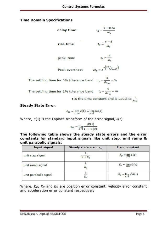 Control systems formula book | PDF | Physics | Science