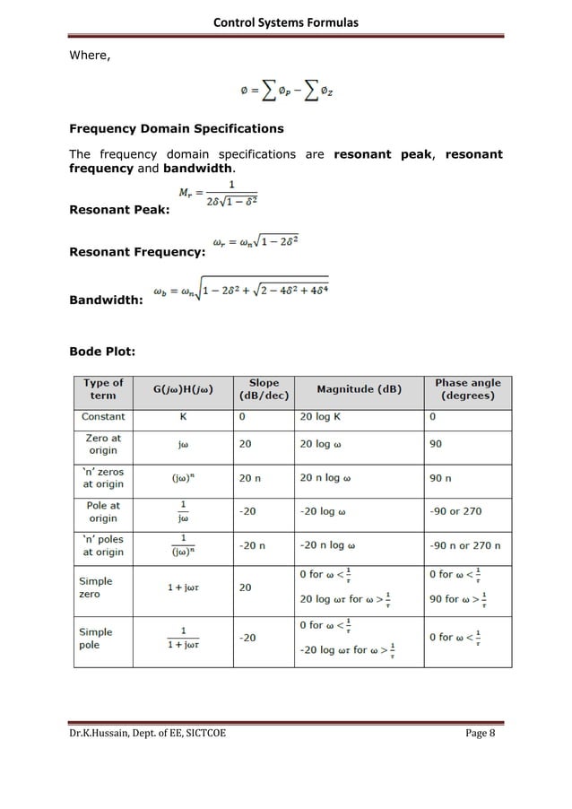 Control systems formula book | PDF | Physics | Science