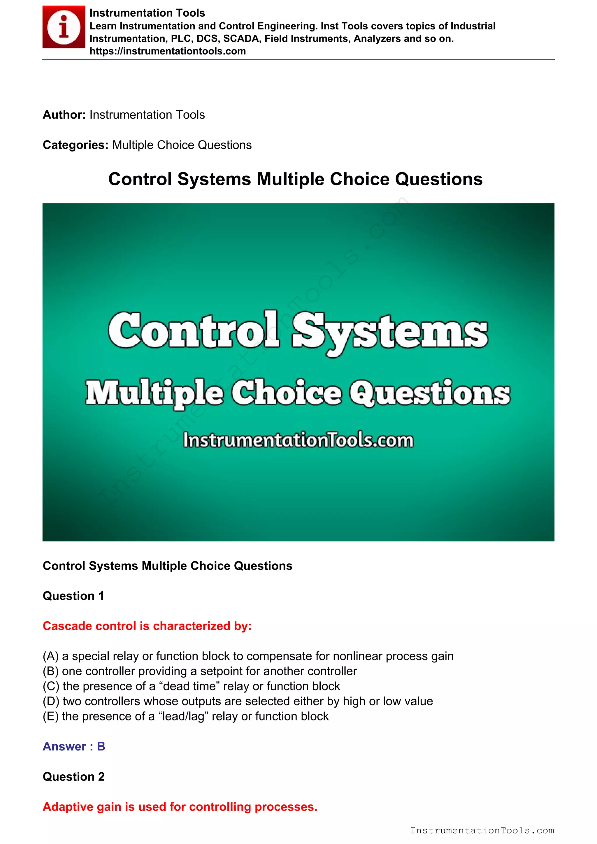 Control systems MCQ | PDF