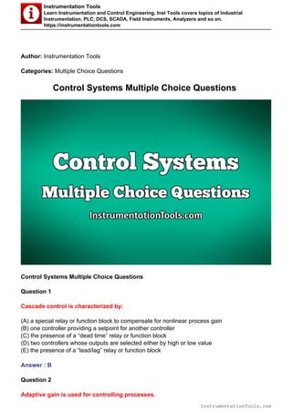Control systems MCQ | PDF
