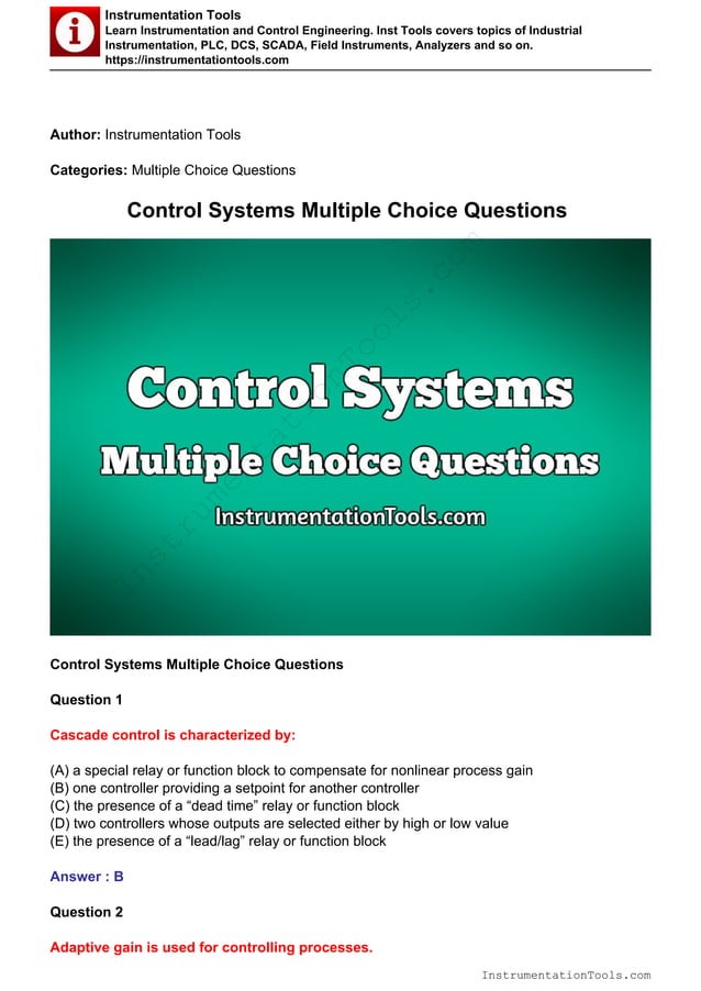 Control systems MCQ | PDF | Technology & Computing