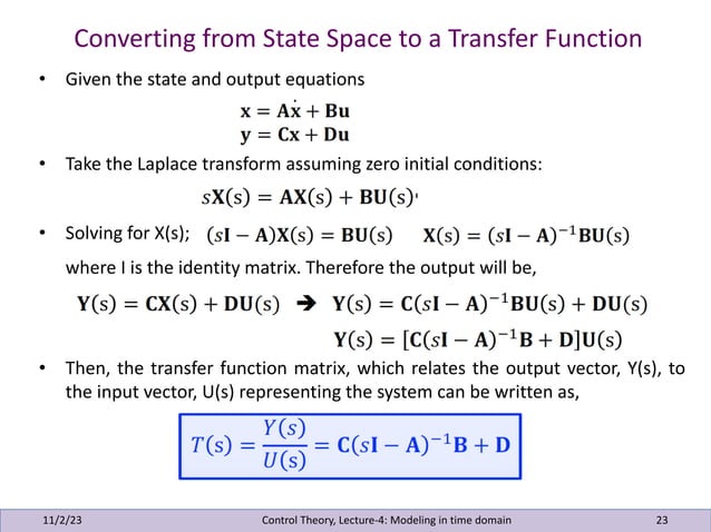 Control Theory Lecture 4: State-Space Representation | PPT