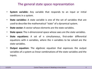 Control Theory Lecture 4: State-Space Representation | PPT