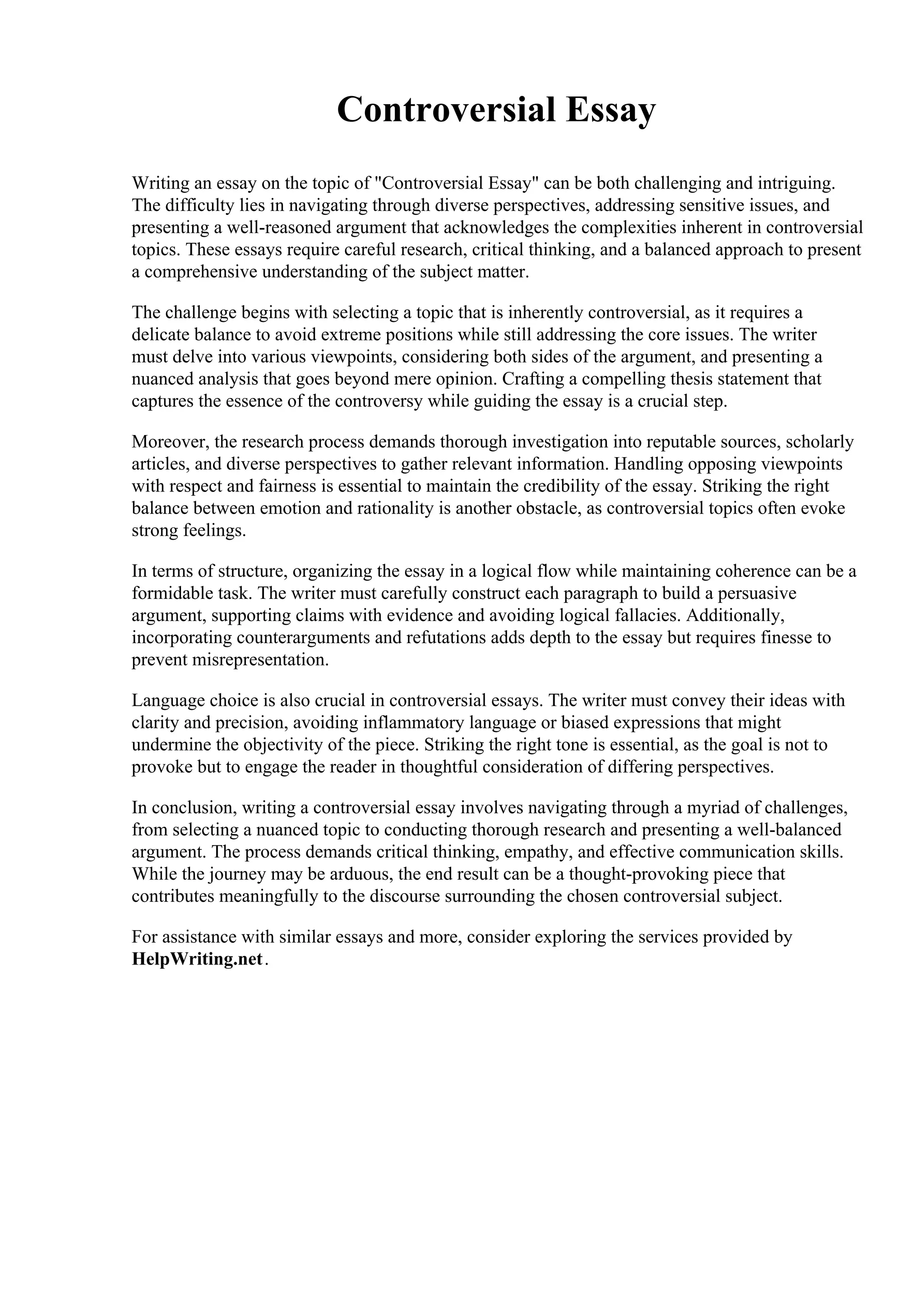 Controversial Essay. Bethune-Cookman University | PDF