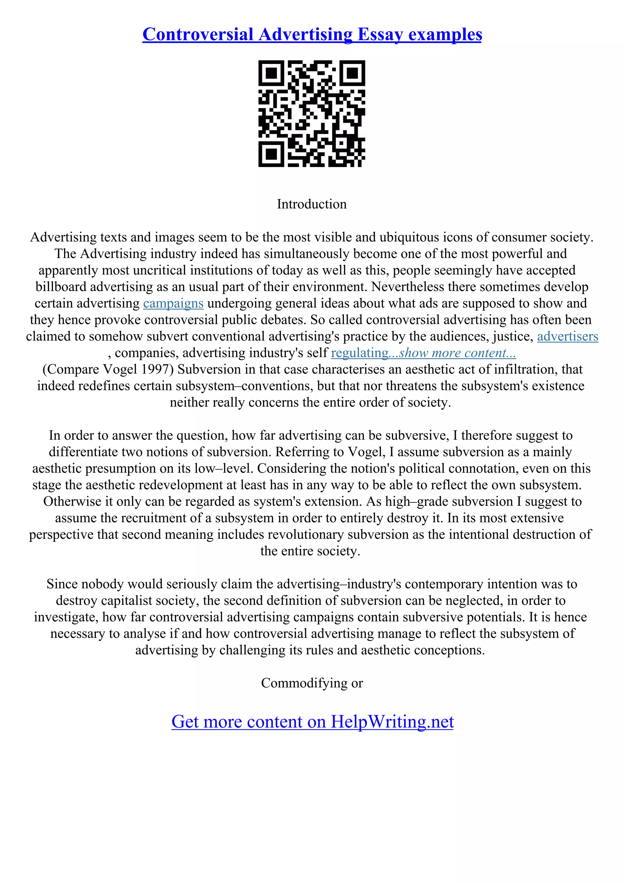 Controversial Essay Examples | PDF