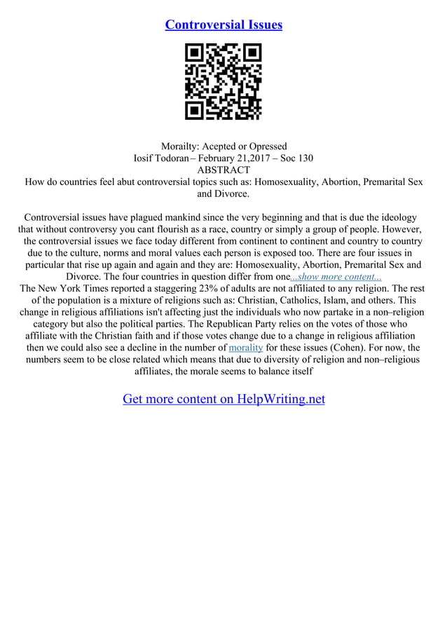 Controversial Essay Examples | PDF