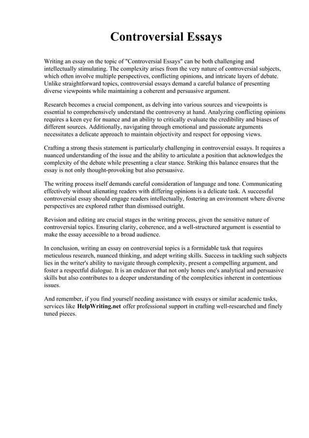 Controversial Essays. Miller-Motte College | PDF