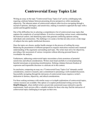 Controversial Essay Topics List | PDF