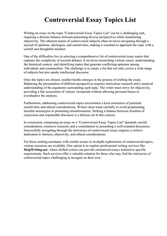 Controversial Essay Topics List | PDF