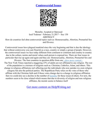 Controversial Issue Essay | PDF | Religion & Spirituality