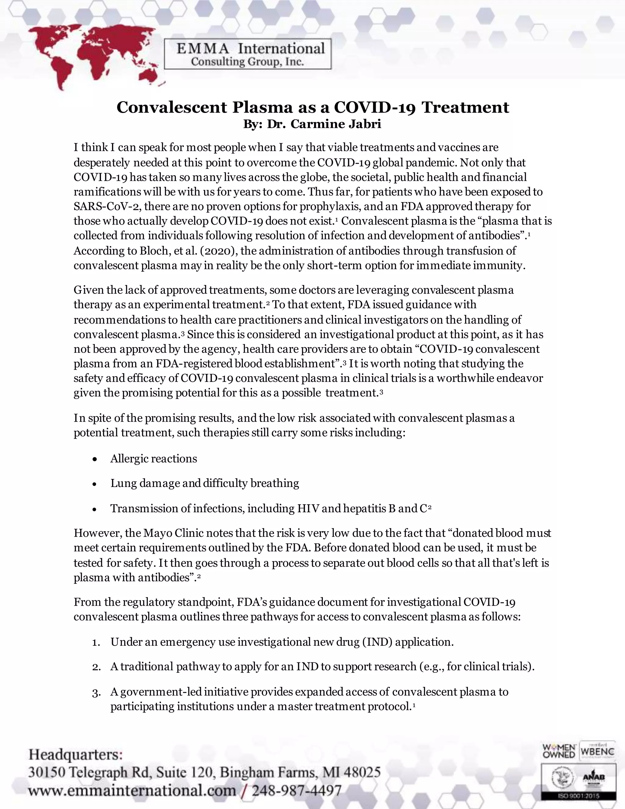 Convalescent Plasma as a COVID-19 Treatment | DOCX | Infectious ...