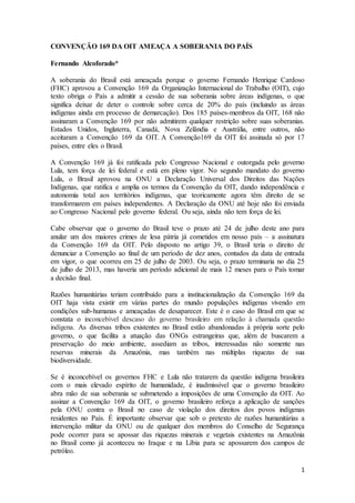 Convenção 169 da oit ameaça soberania do país | DOCX